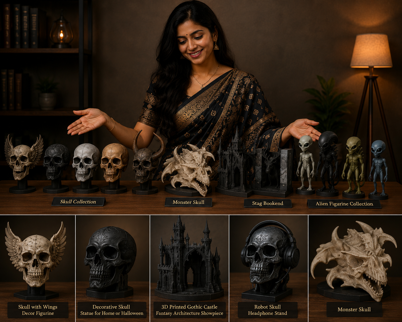 Dinosaur & Gothic Skull Showpieces - T-Rex Demon Skull Dark Decor India ...