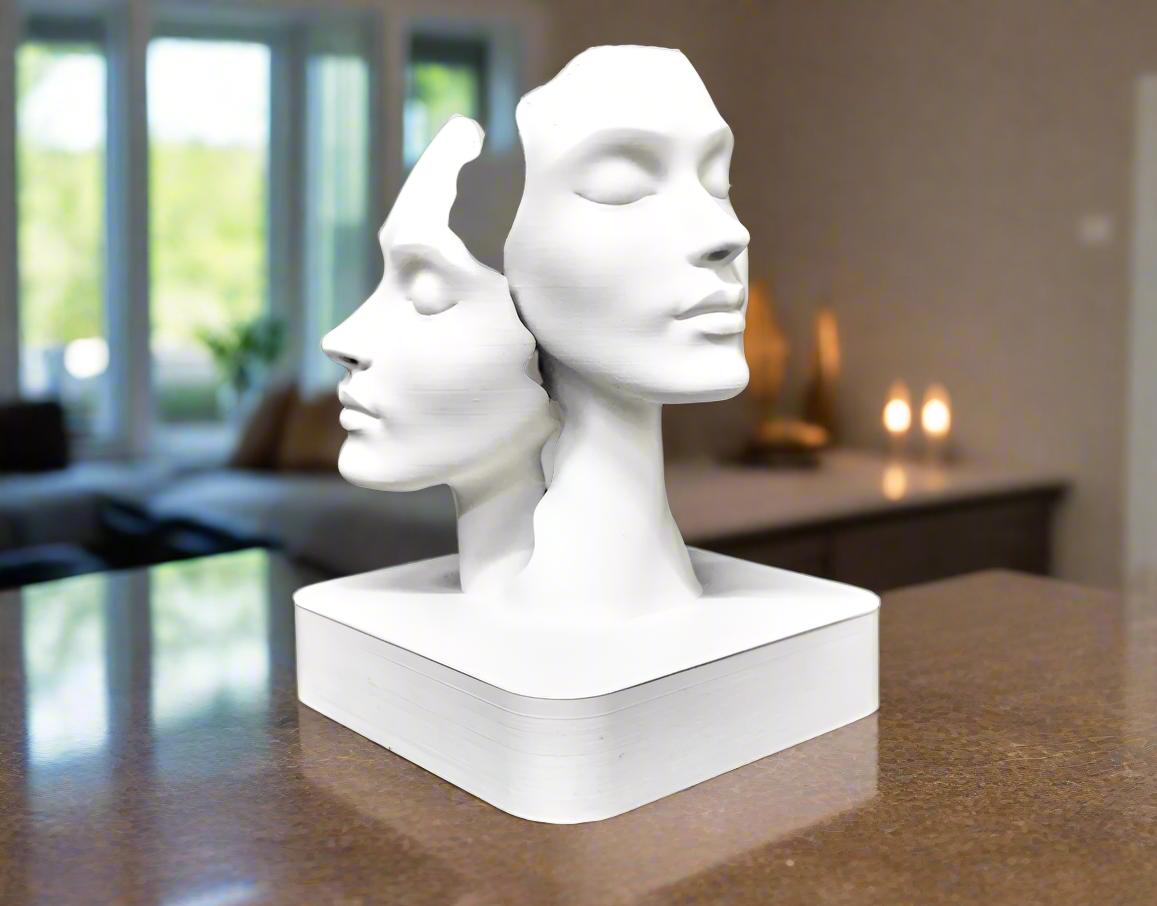 Duality Faces White Sculpture: Abstract Human Form Art – Celestial Crafts