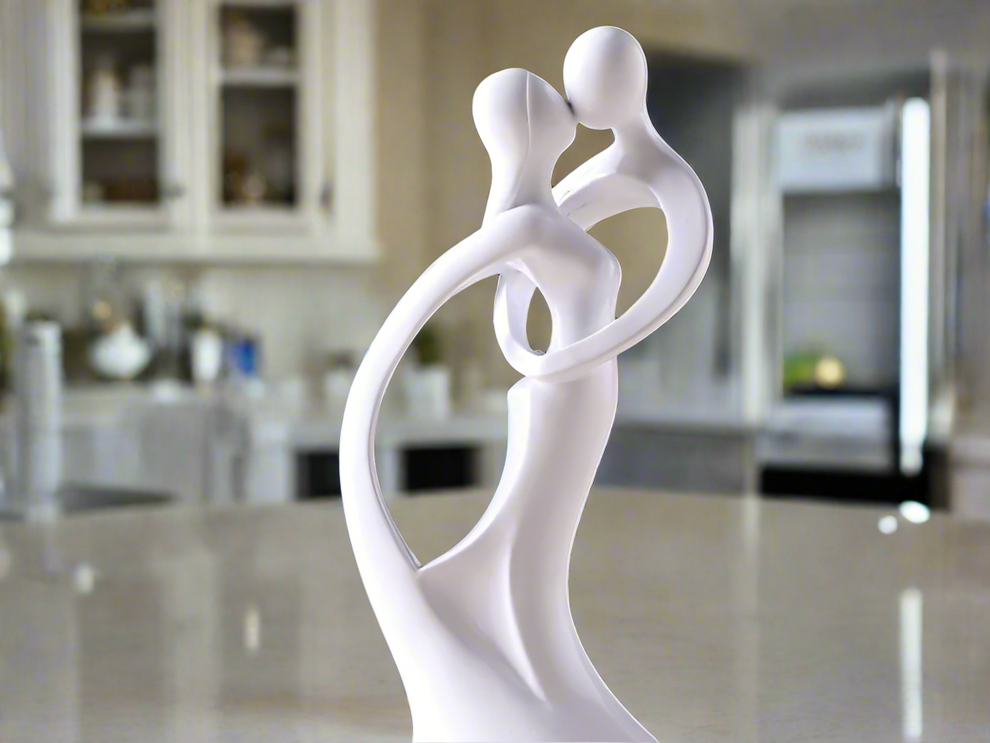 Romantic White Couple Sculpture: Contemporary Art Figurine – Celestial Crafts