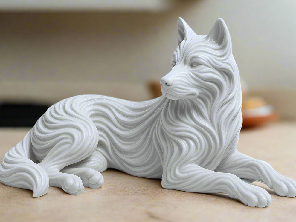 Lying White Wolf Statue: Unique Home Accent – Celestial Crafts