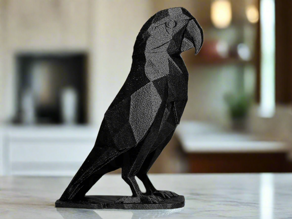 Geometric Parrot Sculpture – Tropical Modern Bird Decor – Celestial Crafts